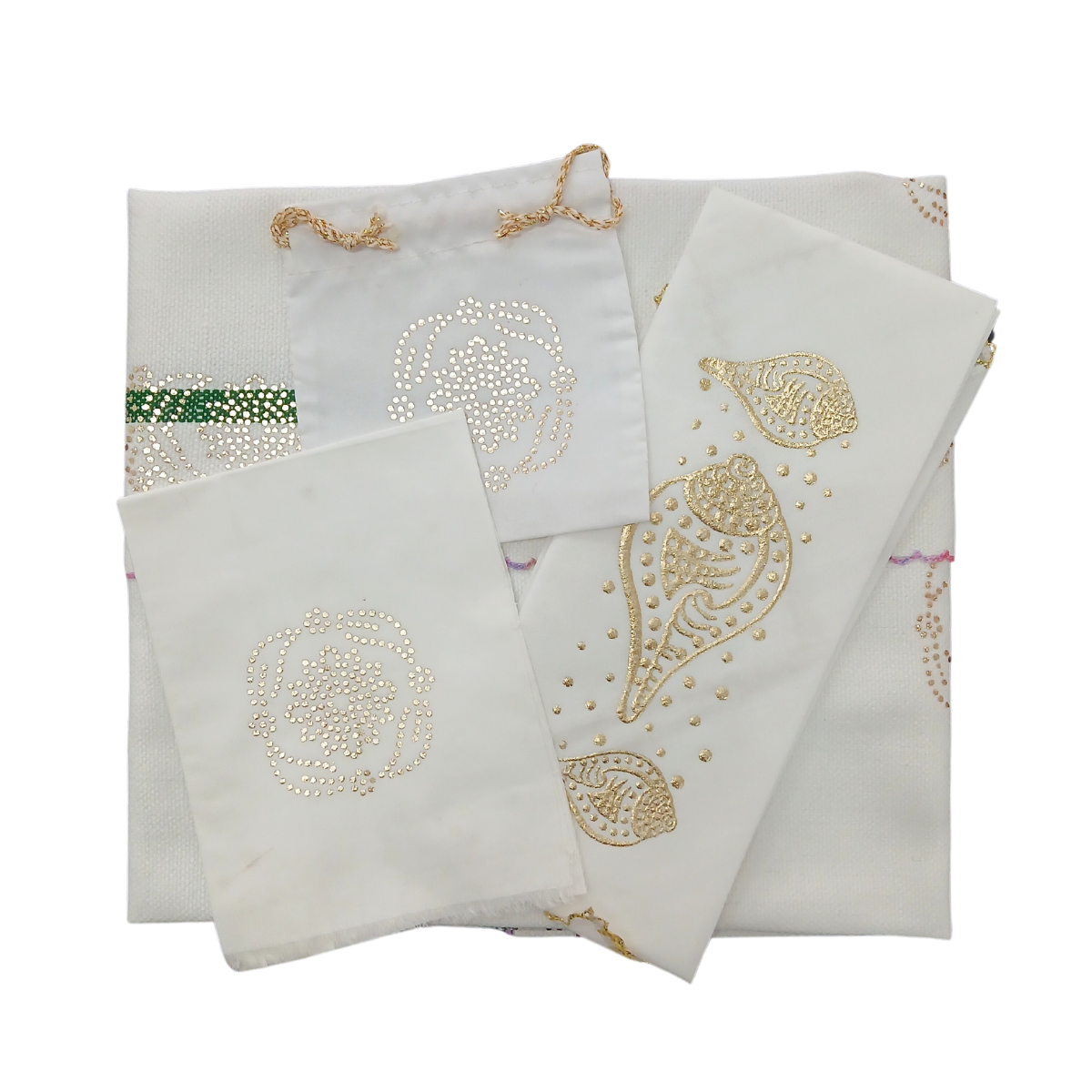 Golden Print Baithka / Aasan With Mupatti, Mala Cover And Mukosh - (H ...