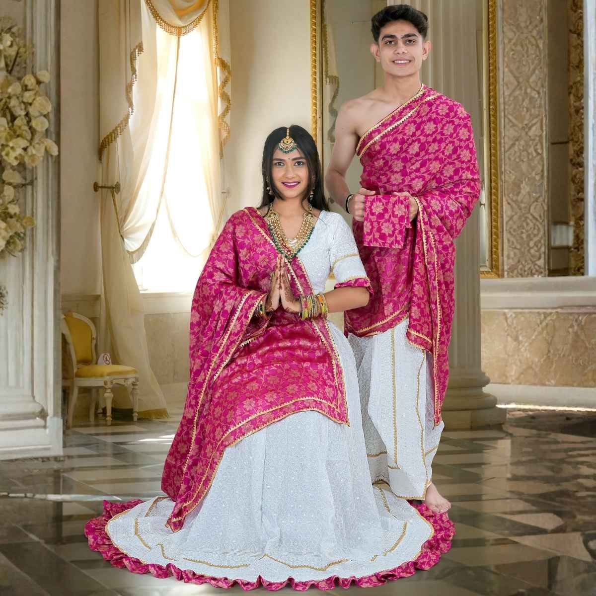 Magenta Pink Couple Pooja Jod - Buy Jain Magenta Pink Couple Pooja Jod ...