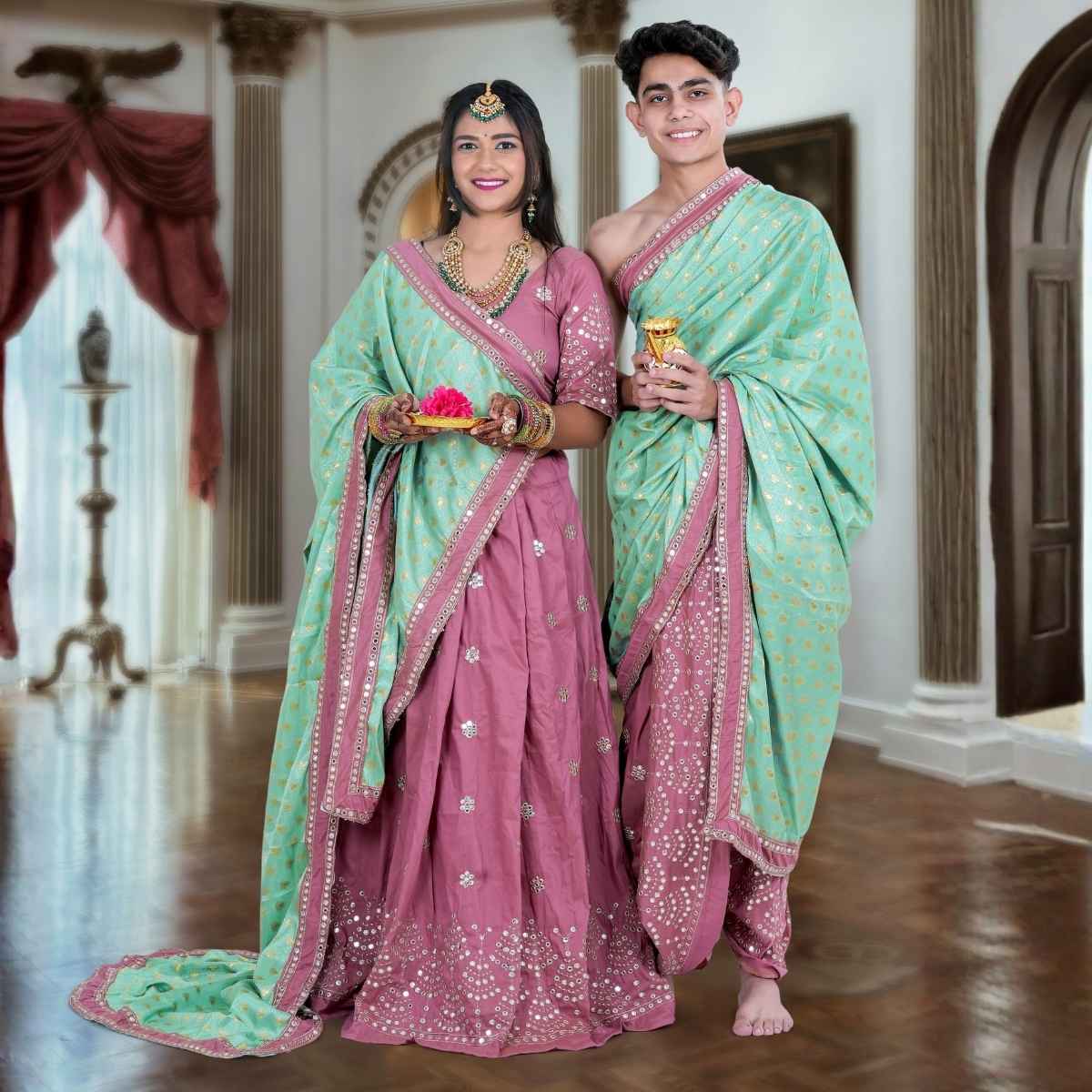 Emerald-Rose Couple Pooja Jod - Buy Jain Emerald-Rose Couple Pooja Jod ...